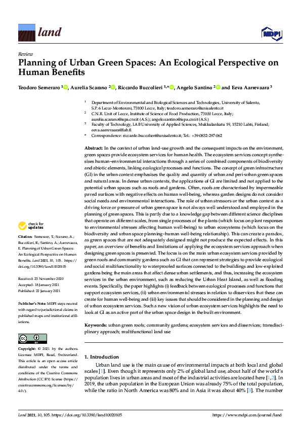 (PDF) Planning of Urban Green Spaces: An Ecological Perspective on ...