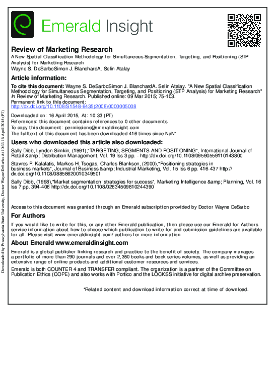 (PDF) A New Spatial Classification Methodology For Simultaneous Segmentation