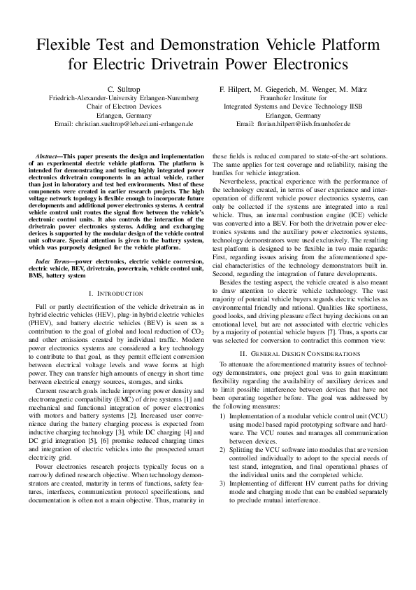 (PDF) Flexible Test and Demonstration Vehicle Platform for Electric ...