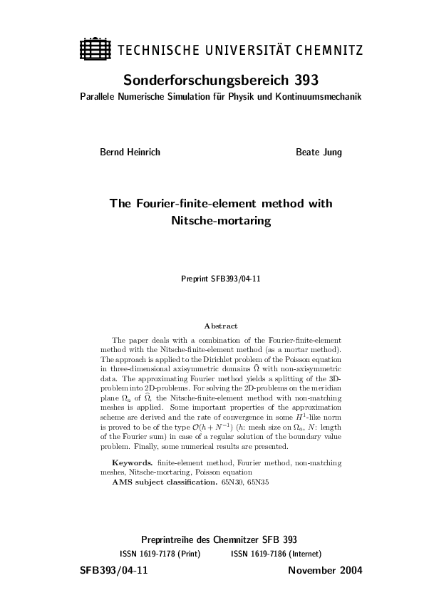 (PDF) Sonderforschungsbereich 393 Parallele Numerische Simulation fur ...