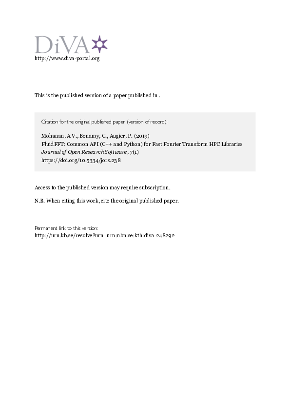 Pdf Fluidfft Common Api C And Python For Fast Fourier Transform