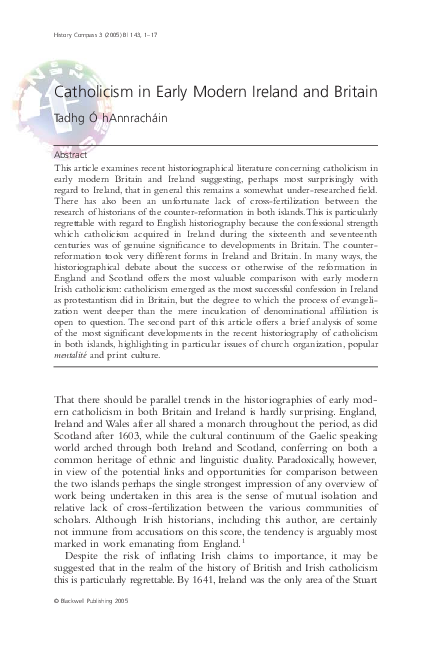 (PDF) Catholicism in Early Modern Ireland and Britain