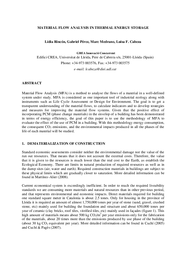 (PDF) Material Flow Analysis in Thermal Energy Storage