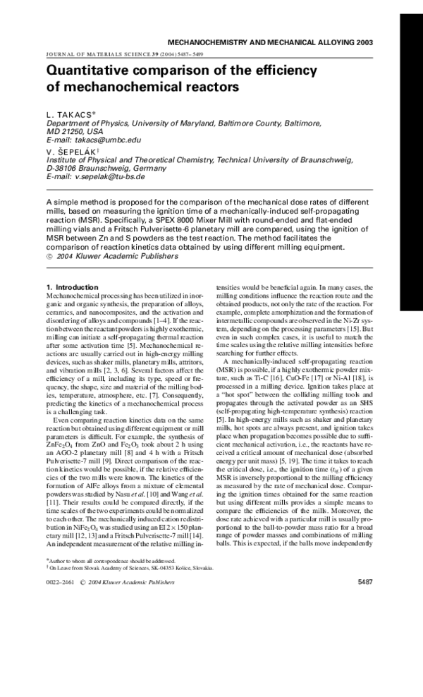 (PDF) Quantitative comparison of the efficiency of mechanochemical reactors