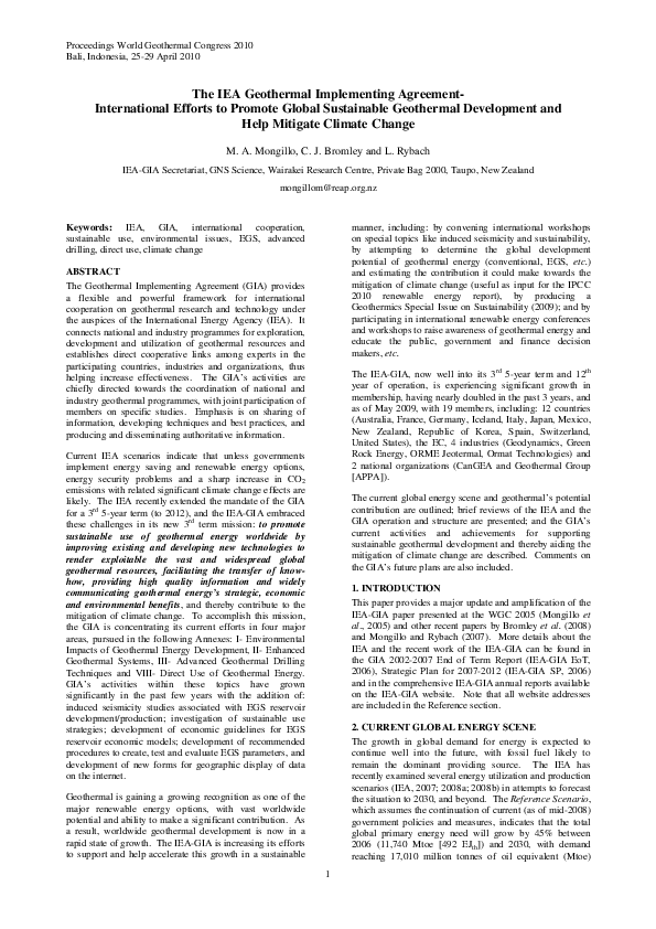 (PDF) The IEA Geothermal Implementing Agreement : international efforts ...