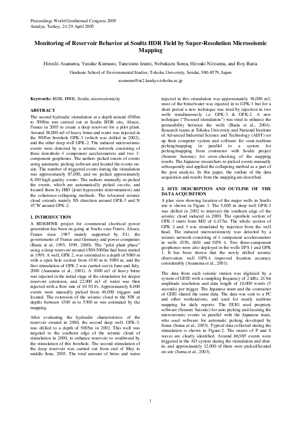 (PDF) Monitoring of Reservoir Behavior at Soultz HDR Field by Super ...