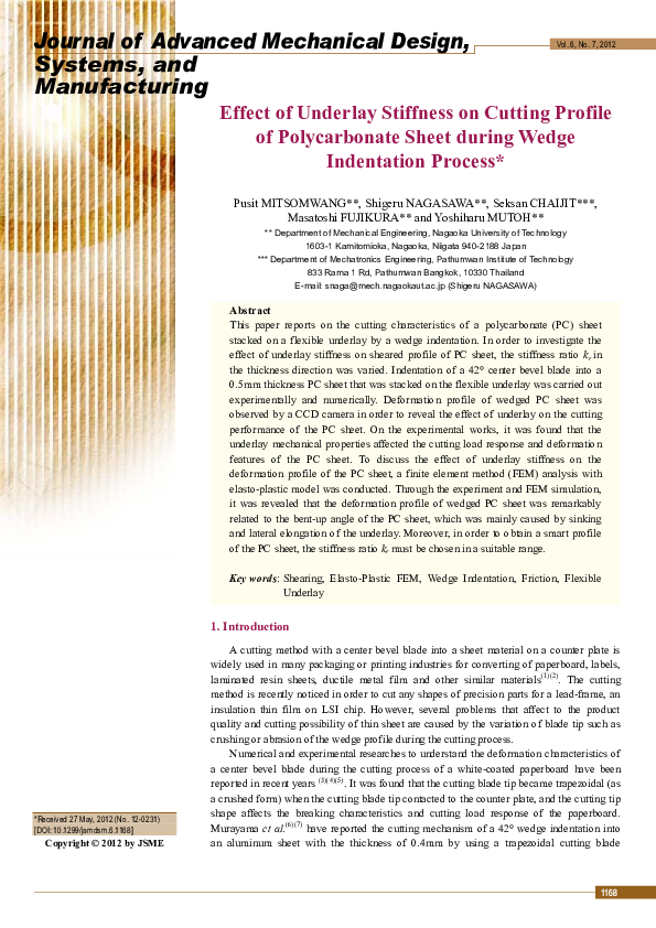 (PDF) Effect of Underlay Stiffness on Cutting Profile of Polycarbonate ...