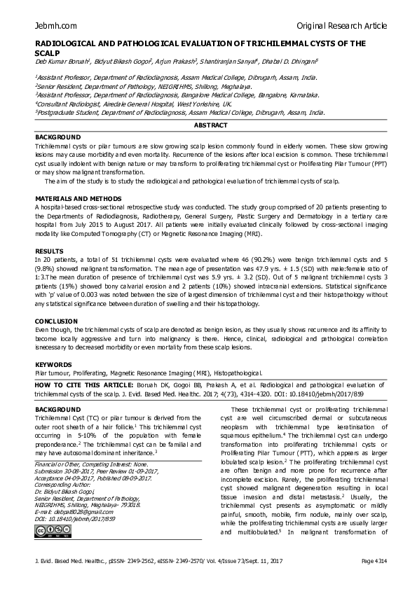 (PDF) Radiological and Pathological Evaluation of Trichilemmal Cysts of ...