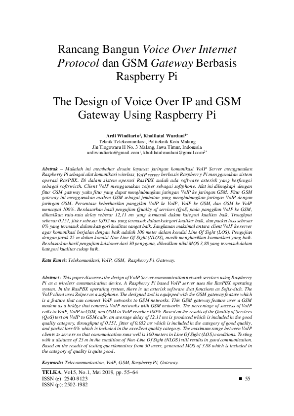 (PDF) Rancang Bangun Voice Over Internet Protocol dan GSM Gateway Berbasis Raspberry Pi