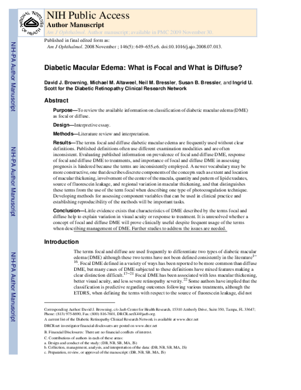 (PDF) Diabetic Macular Edema: What Is Focal and What Is Diffuse?