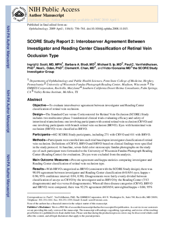 (PDF) SCORE Study Report 2: Interobserver Agreement between ...