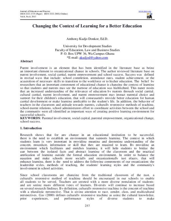 (PDF) Changing the Context of Learning for a Better Education