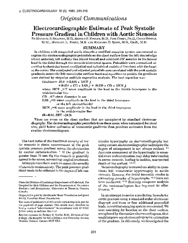 (PDF) Electrocardiographic estimate of peak systolic pressure gradient ...