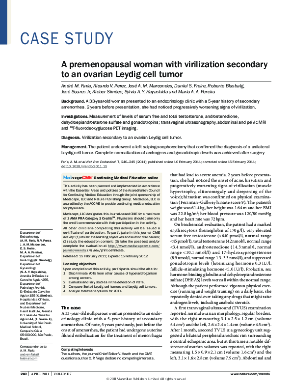 (PDF) A premenopausal woman with virilization secondary to an ovarian ...