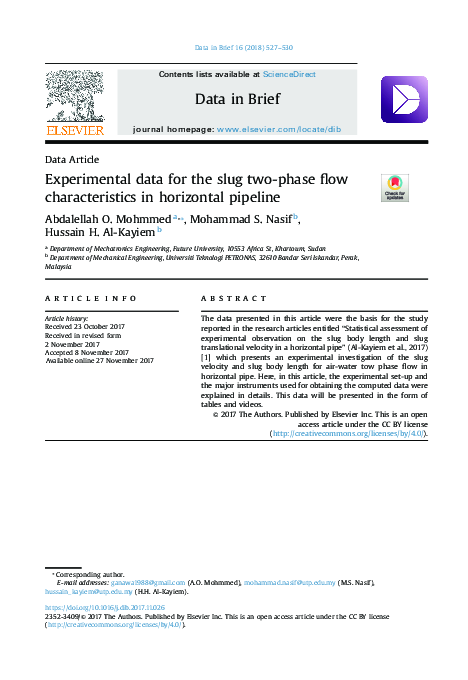 Pdf Experimental Data For The Slug Two Phase Flow Characteristics In Horizontal Pipeline