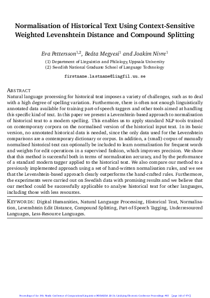 (PDF) Normalisation of historical text using context-sensitive weighted ...