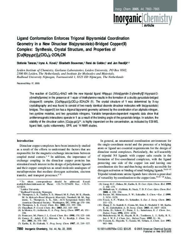 (PDF) Ligand Conformation Enforces Trigonal Bipyramidal Coordination Geometry in a New Dinuclear ...