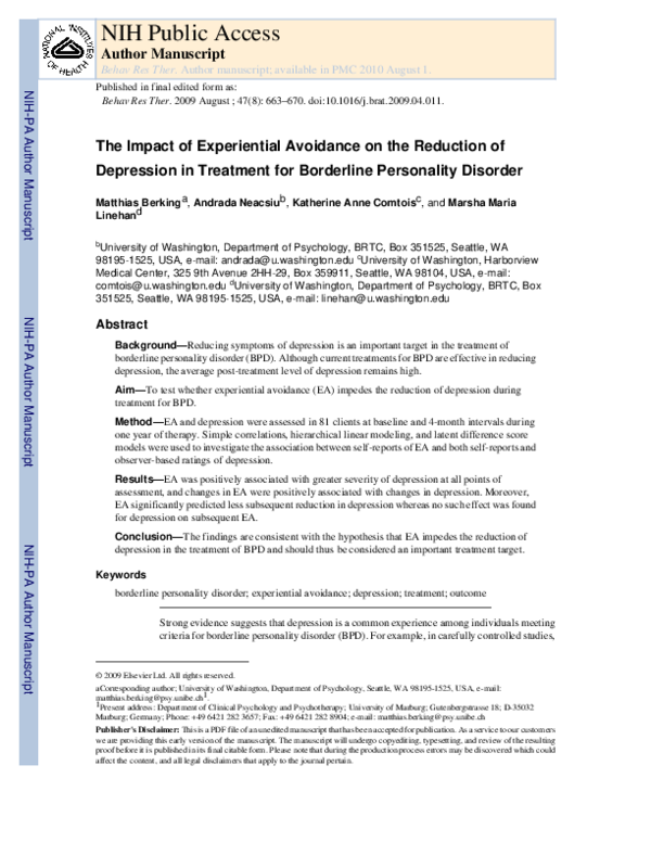 (PDF) The impact of experiential avoidance on the reduction of ...