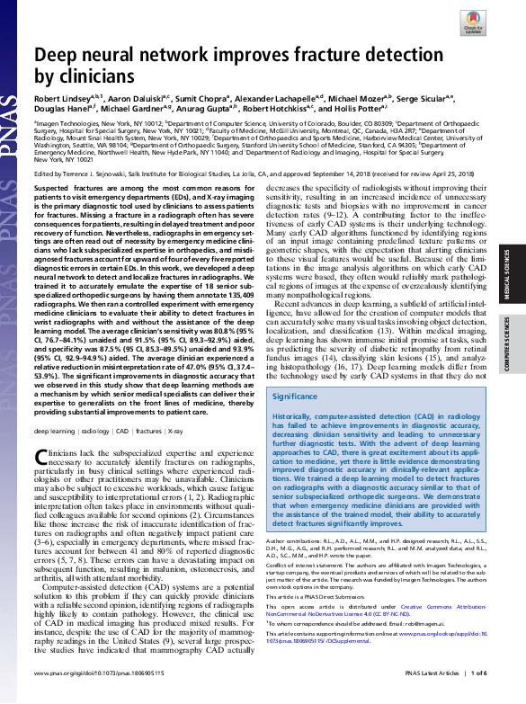 (PDF) Deep neural network improves fracture detection by clinicians