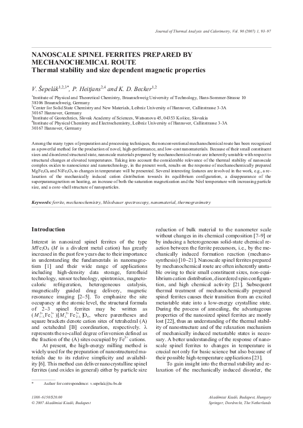 (PDF) Nanoscale spinel ferrites prepared by mechanochemical route