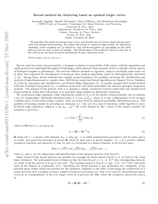 (PDF) Kernel method for clustering based on optimal target vector