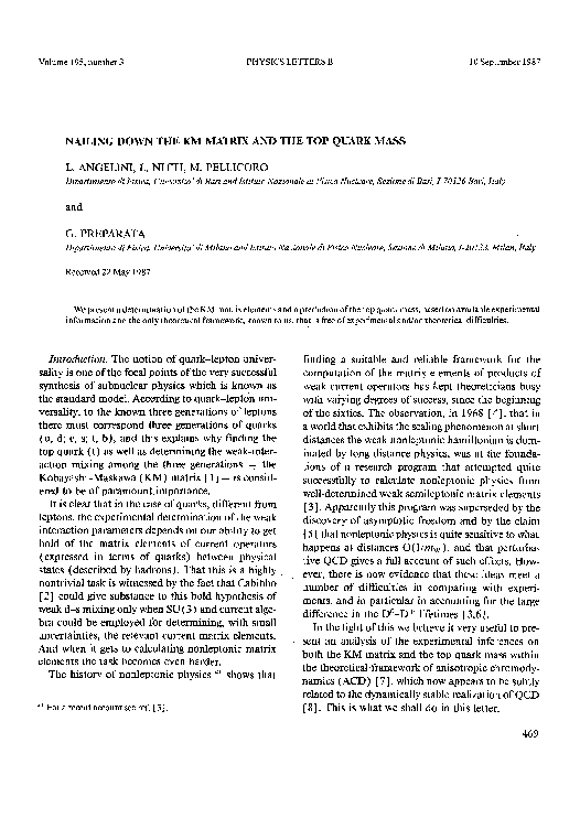 (PDF) Nailing Down the KM matrix and the top quark mass