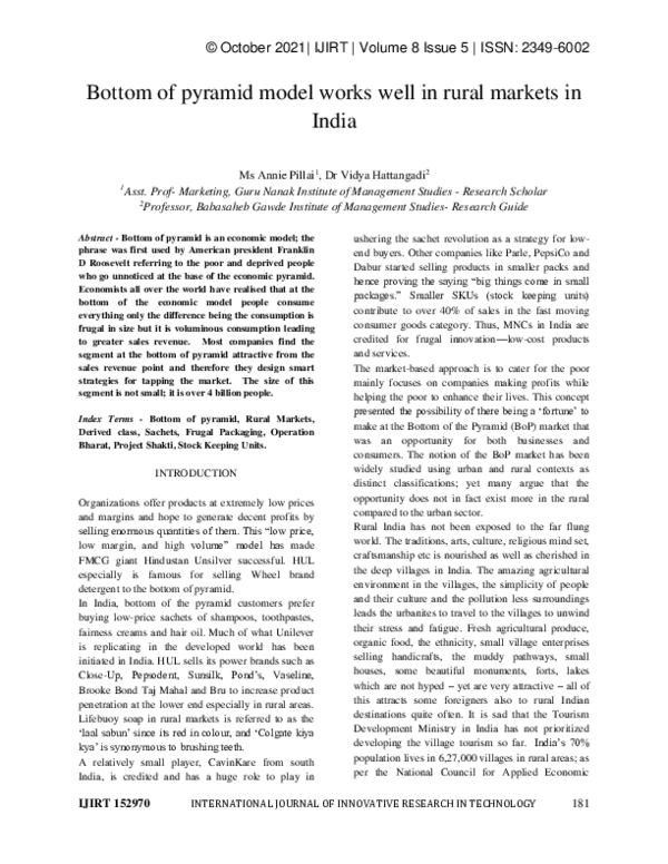 (PDF) Bottom of pyramid model works well in rural markets in India