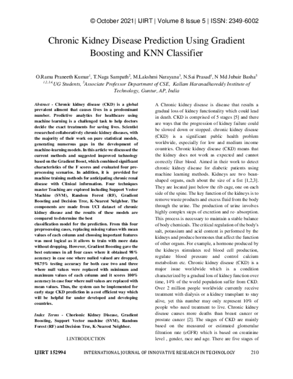 (PDF) Chronic Kidney Disease Prediction Using Gradient Boosting and KNN ...