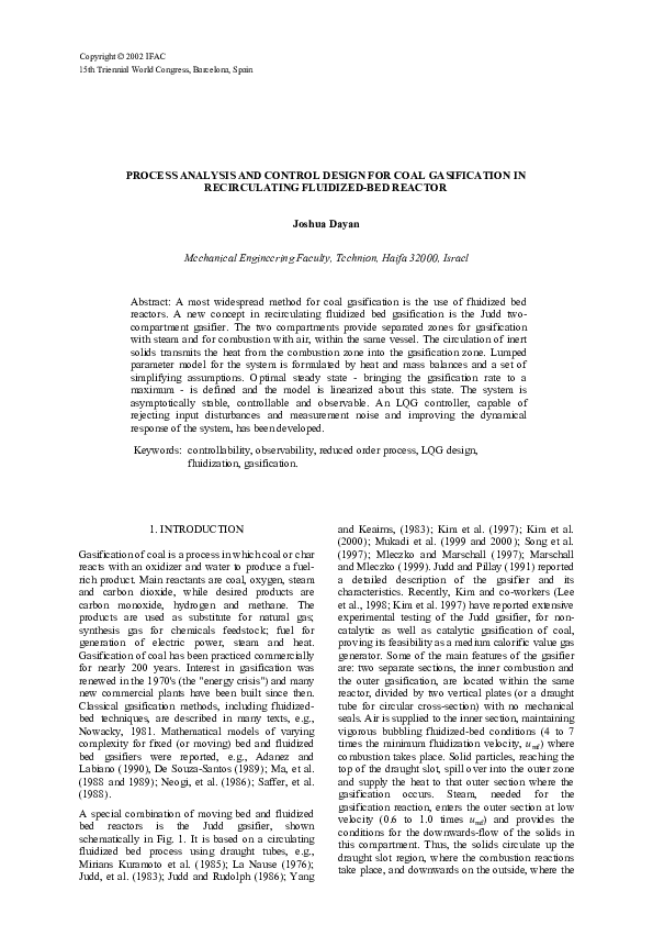 (PDF) Process analysis and control design for coal gasification in ...