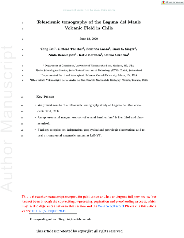 (PDF) Teleseismic Tomography of the Laguna del Maule Volcanic Field in ...