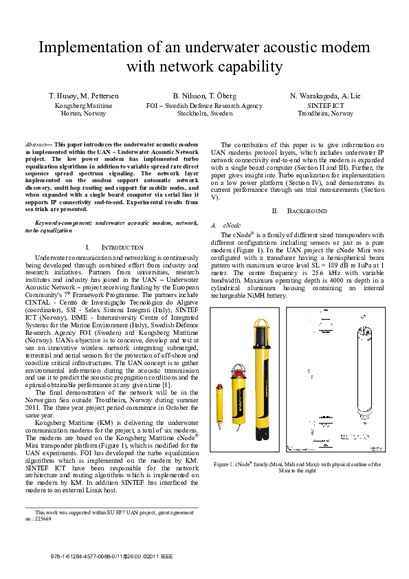 (PDF) Implementation of an underwater acoustic modem with network ...
