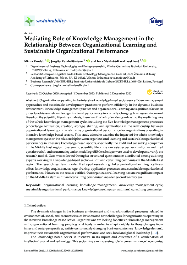(PDF) Mediating Role of Knowledge Management in the Relationship between Organizational Learning ...