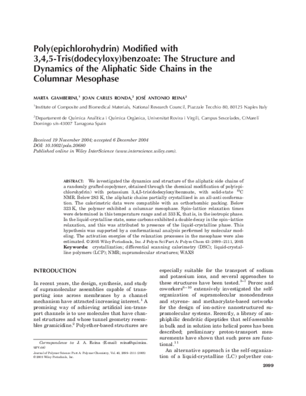 (PDF) Poly(epichlorohydrin) modified with 3,4,5-tris(dodecyloxy ...