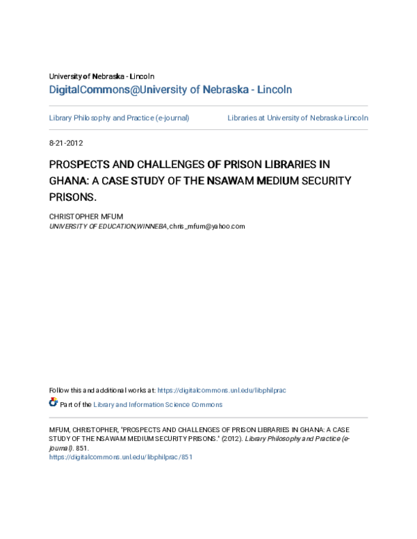 (PDF) Prospects and Challenges of Prison Libraries in Ghana: A Case ...
