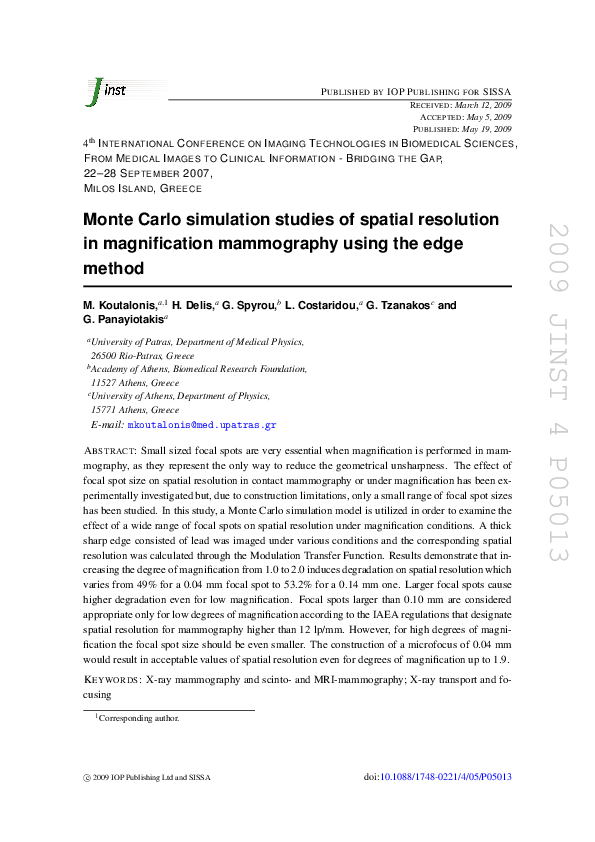 (PDF) Monte Carlo simulation studies of spatial resolution in magnification mammography using ...