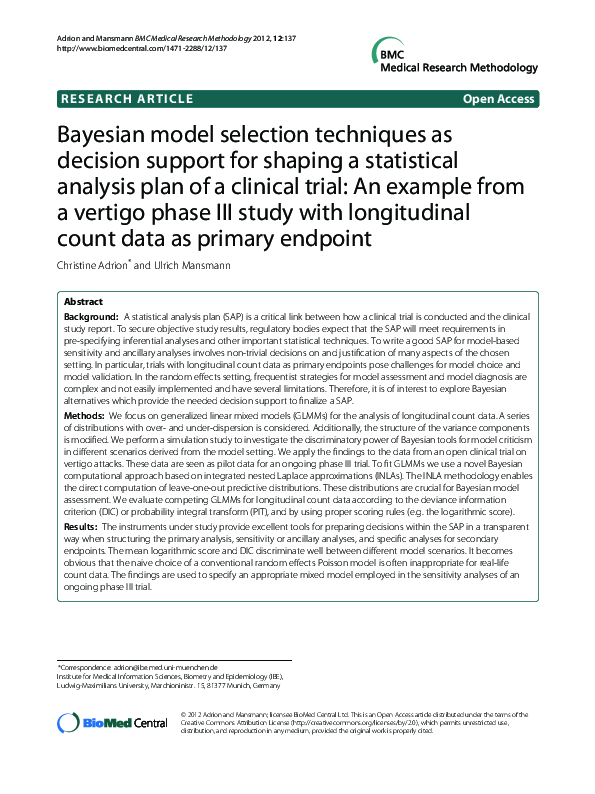 Pdf Bayesian Model Selection Techniques As Decision Support For Shaping A Statistical Analysis