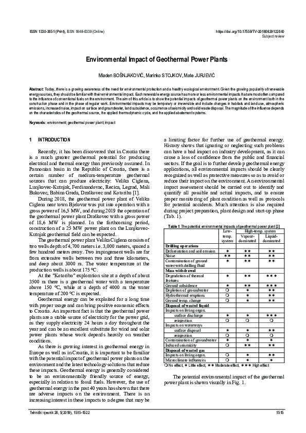 (PDF) Environmental impact of a geothermal power plant