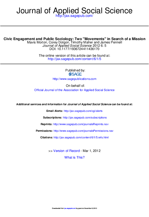 (PDF) Civic Engagement and Public Sociology