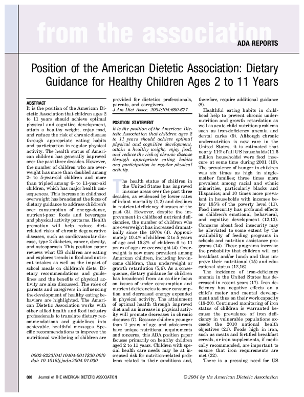 (PDF) Position of the American Dietetic Association: Dietetics ...