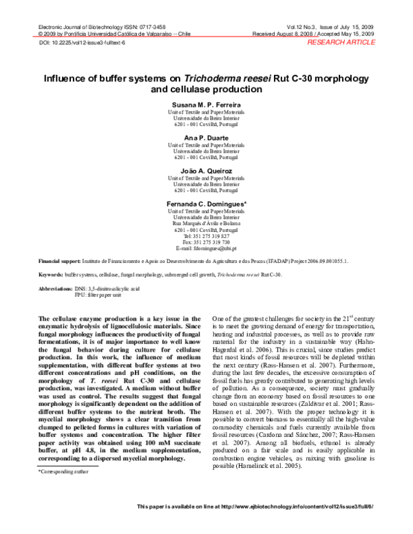 (PDF) Influence of buffer systems on Trichoderma reesei Rut C-30 morphology and cellulase production