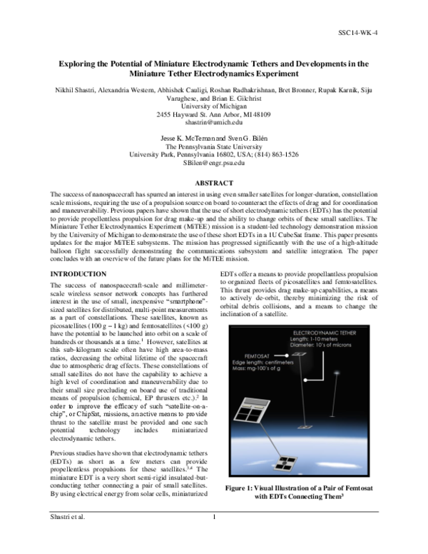 (PDF) Exploring the Potential of Miniature Electrodynamic Tethers and ...