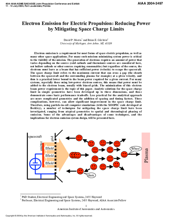 (PDF) Electron Emission for Electric Propulsion: Reducing Power by ...
