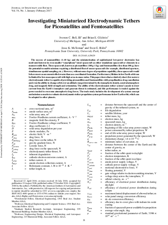 (PDF) Investigating Miniaturized Electrodynamic Tethers for ...