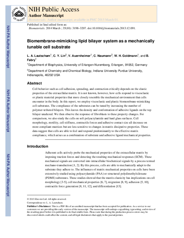 (PDF) Biomembrane-mimicking lipid bilayer system as a mechanically ...