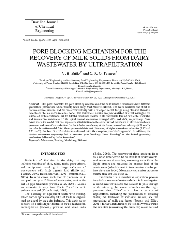 (PDF) Pore blocking mechanism for the recovery of milk solids from ...