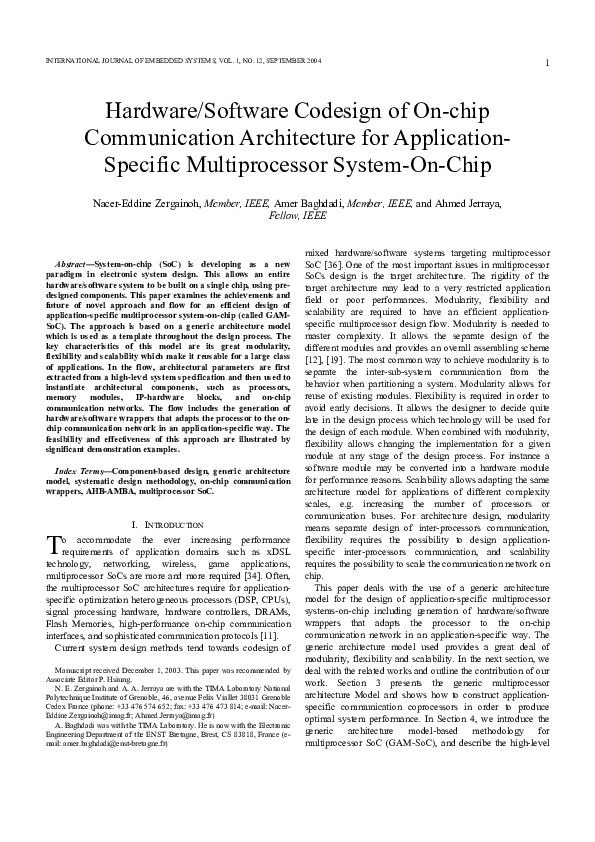 Pdf Hardwaresoftware Codesign Of On Chip Communication Architecture