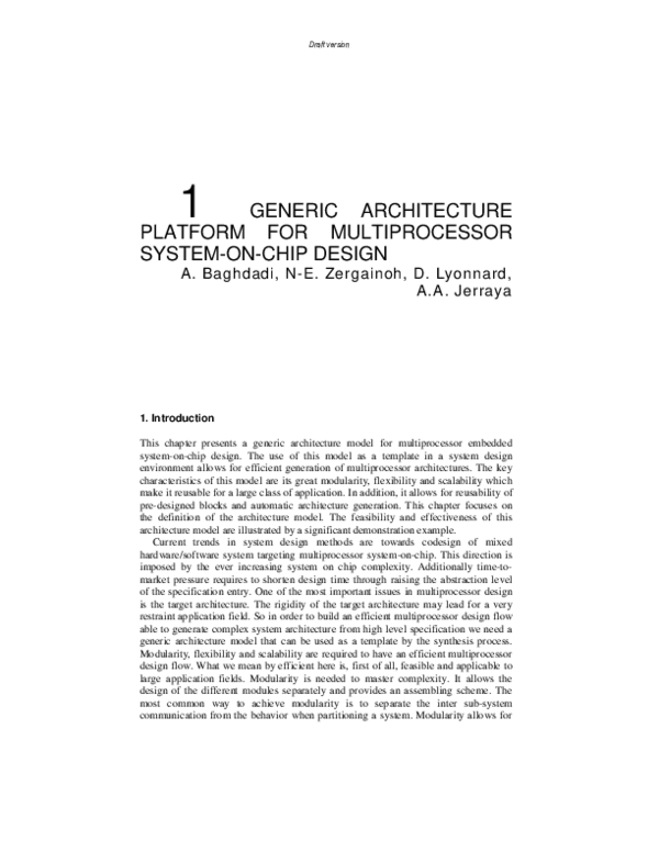 Pdf Generic Architecture Platform For Multiprocessor System On Chip