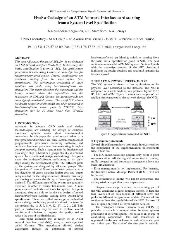 (PDF) Hw/Sw codesign of an ATM network interface card starting from a ...