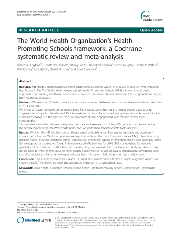 (PDF) The World Health Organization’s Health Promoting Schools ...