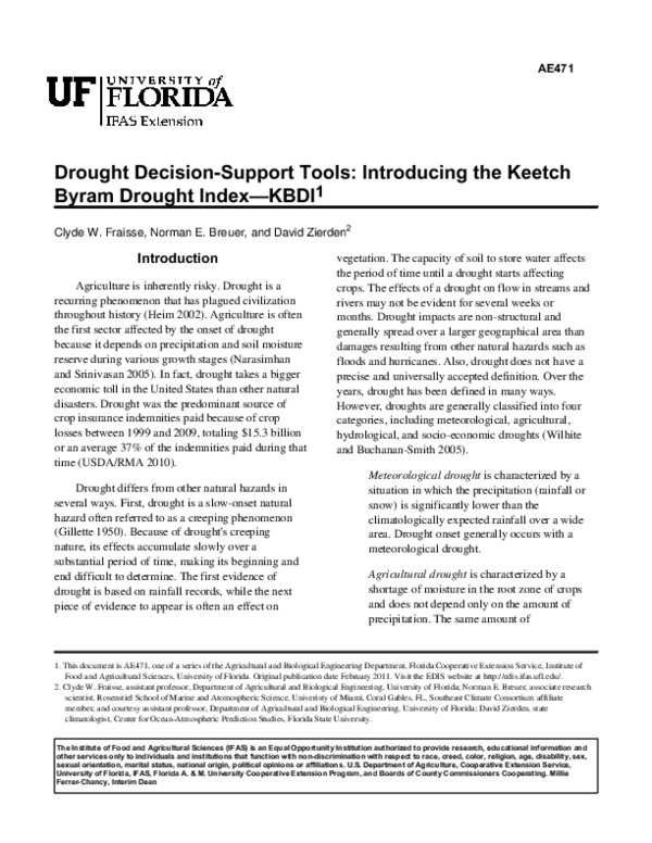 (PDF) Drought Decision-Support Tools: Introducing the Keetch Byram Drought Index—KBDI 1